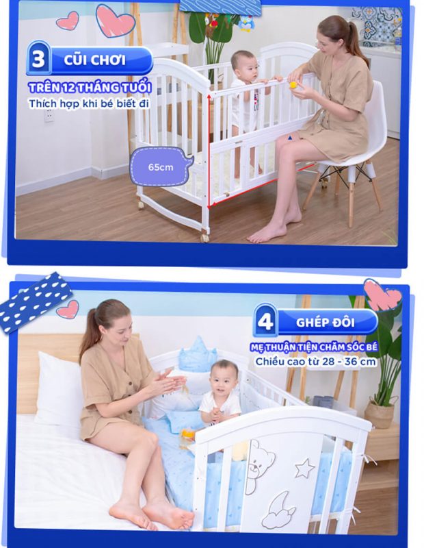 Nôi Cũi Cho Bé Chilux Peace White 6 Chế Độ Có Thể Mở Rộng Thành Giường ...