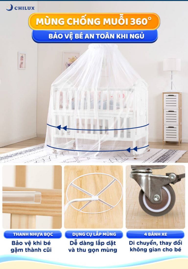 Nôi Cũi Cho Bé Chilux Peace White 6 Chế Độ Có Thể Mở Rộng Thành Giường ...
