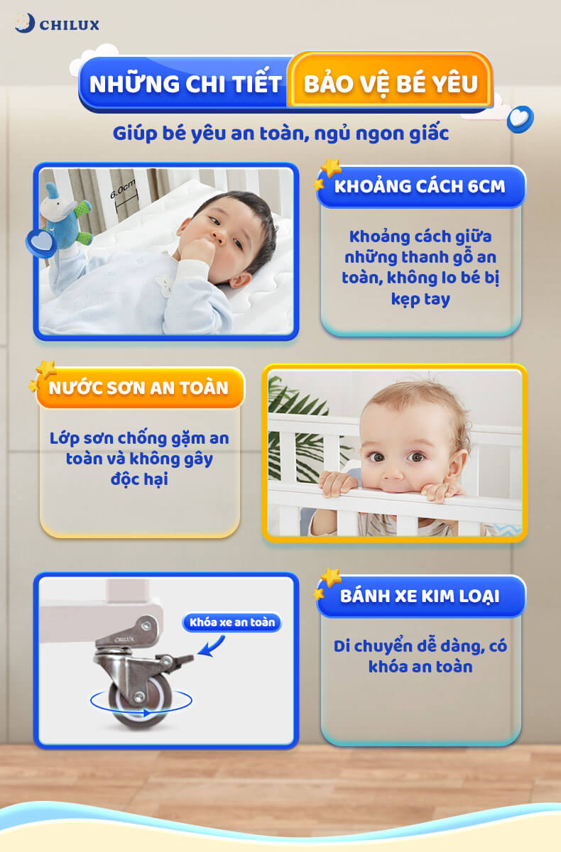 Nôi Cũi Cho Bé Chilux Peace White 6 Chế Độ Có Thể Mở Rộng Thành Giường ...